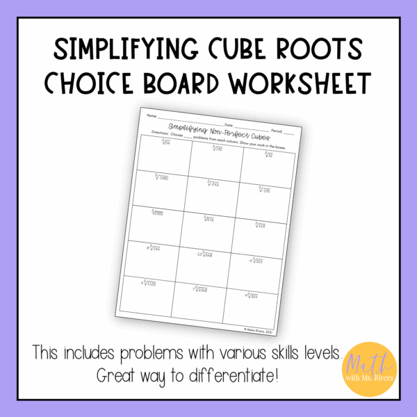 Simplifying Radical Expressions Cube Roots Worksheet Choice Board for ...