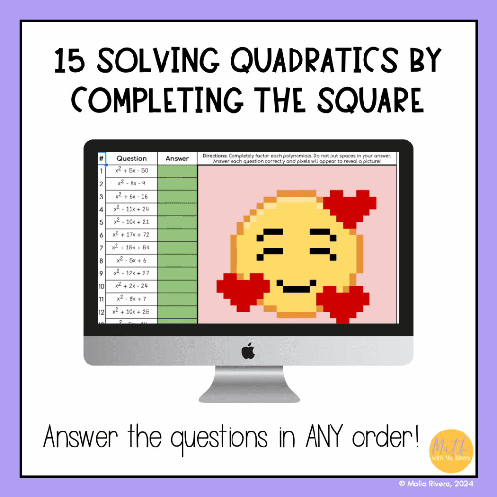 Factoring Trinomials When A is 1 Digital Pixel Art Valentine's Day ...