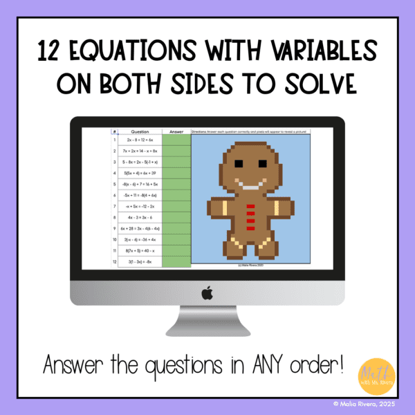 Solving Multi Step Equations Variables on Both Sides Winter Pixel Art ...