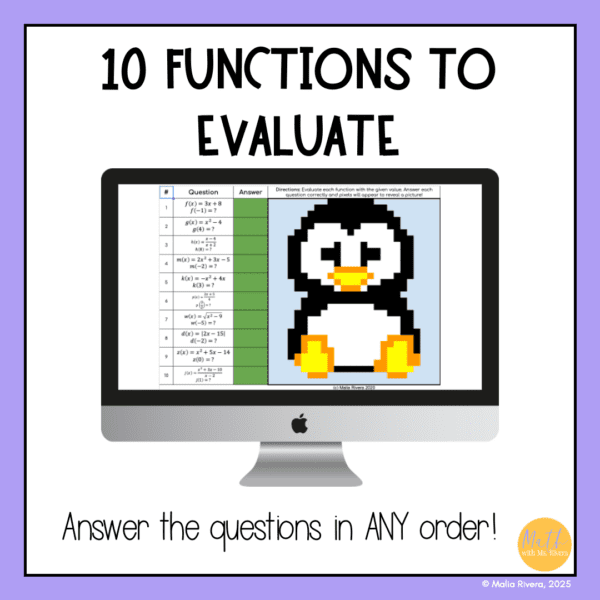 Evaluating Algebraic Functions Digital Pixel Art Activity for Algebra 1 ...