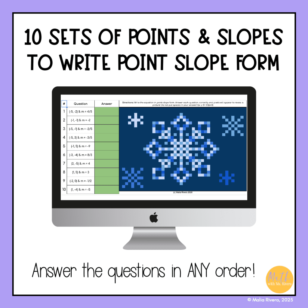 Writing Linear Equations Point Slope Form from Point & Slope Digital ...