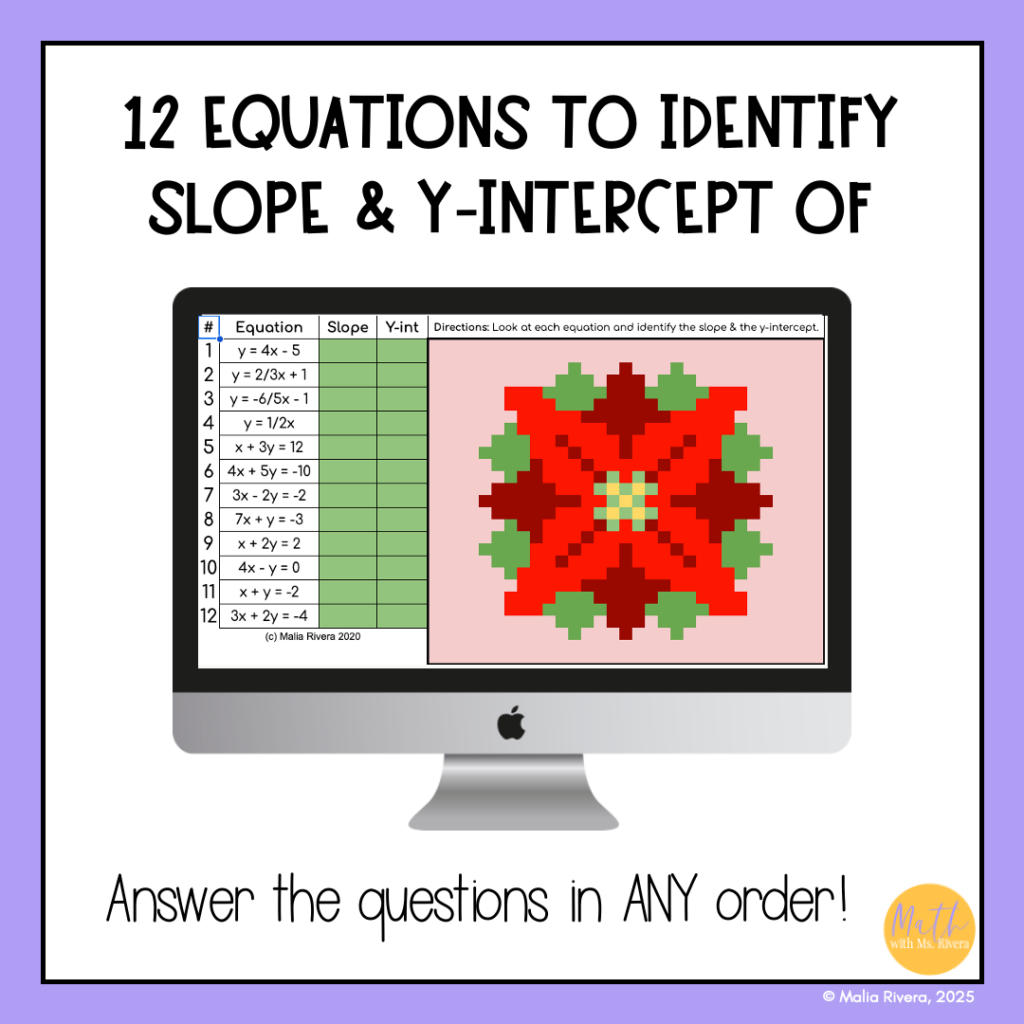 Identifying Slope and Y-Intercept from Linear Equations Pixel Art ...