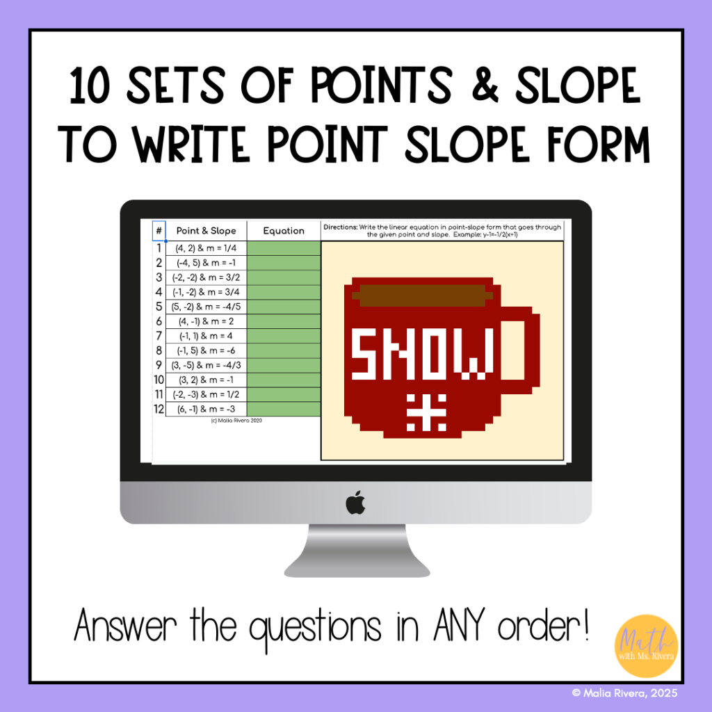 Writing Linear Equations in Point Slope Form Given a Point & Slope ...