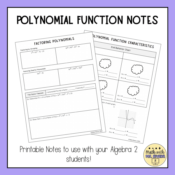 Polynomial Functions Unit Guided Notes Bundle | Algebra 2 Curriculum ...