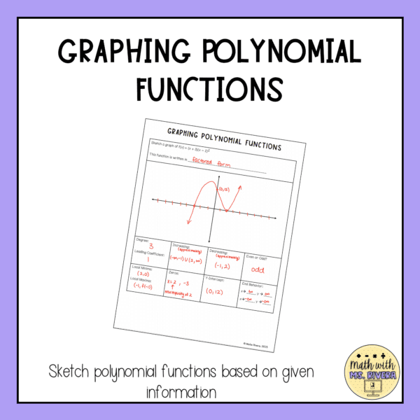 Graphing Polynomial Functions Guided Notes Lesson | Algebra 2 ...