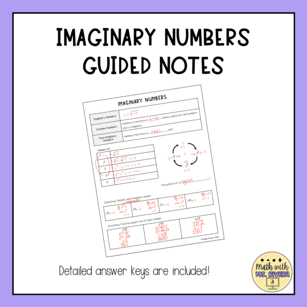 Introduction to Imaginary Numbers Guided Notes for Algebra 2 - Malia ...