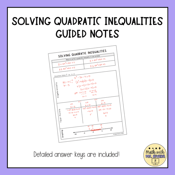 Solving Quadratic Inequalities in One Variable Guided Notes for Algebra ...