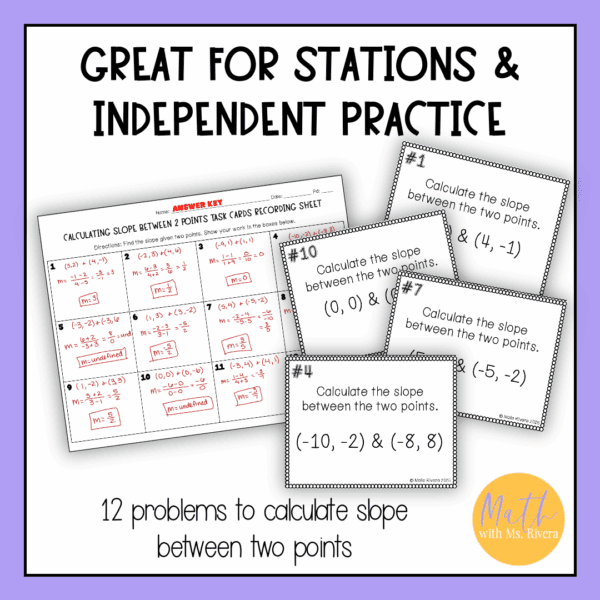 Finding Slope from Two Points Task Cards Self Checking Activity for ...