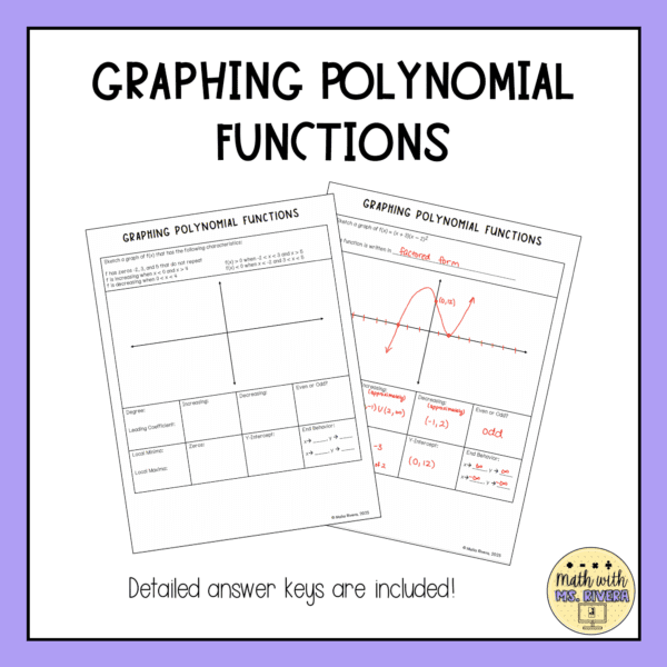 Graphing Polynomial Functions Guided Notes Lesson | Algebra 2 ...