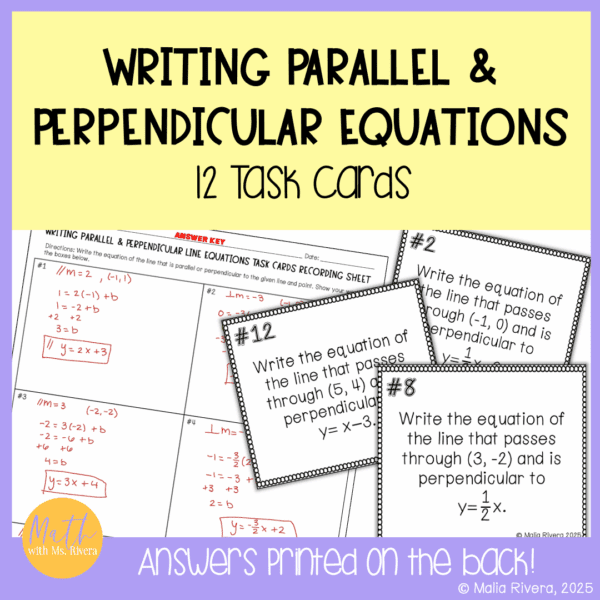 Writing Parallel & Perpendicular Equations Task Cards Self Checking ...