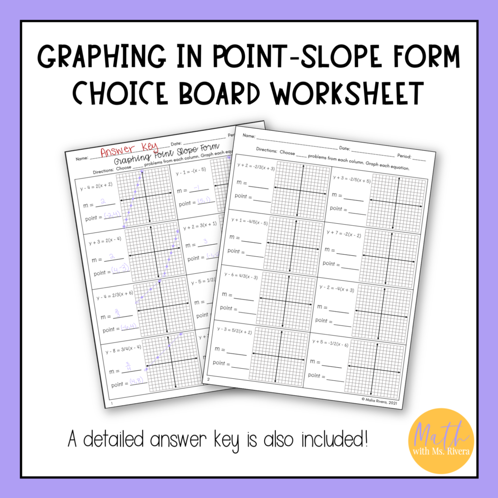 Graphing Point Slope Form Worksheet Choice Board Algebra 1 - Maila ...