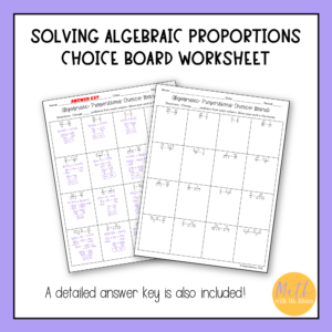 Solving Algebraic Proportions Worksheet Choice Board for Algebra 1 ...