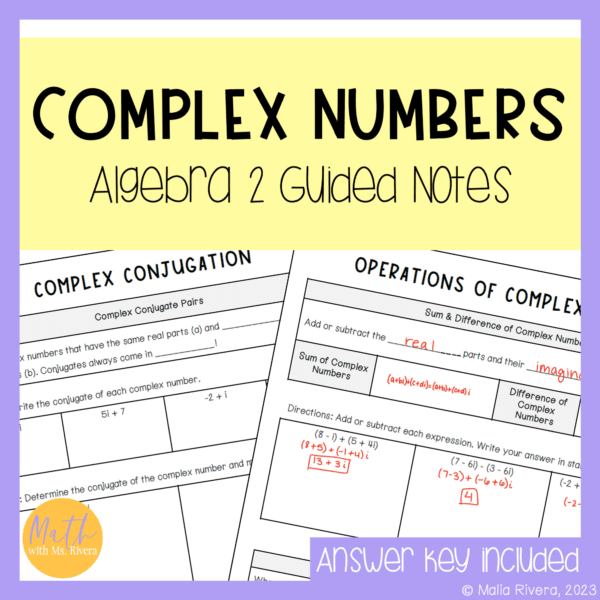 Operations with Complex Numbers Guided Notes for Algebra 2 - Maila ...