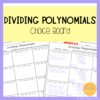 Dividing Polynomials Worksheet Choice Board for Algebra 1 - Maila Rivera | TPT for Beginners ...