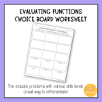 Evaluating Functions in Function Notation Worksheet Choice Board for ...