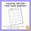 Evaluating Functions in Function Notation Worksheet Choice Board for ...