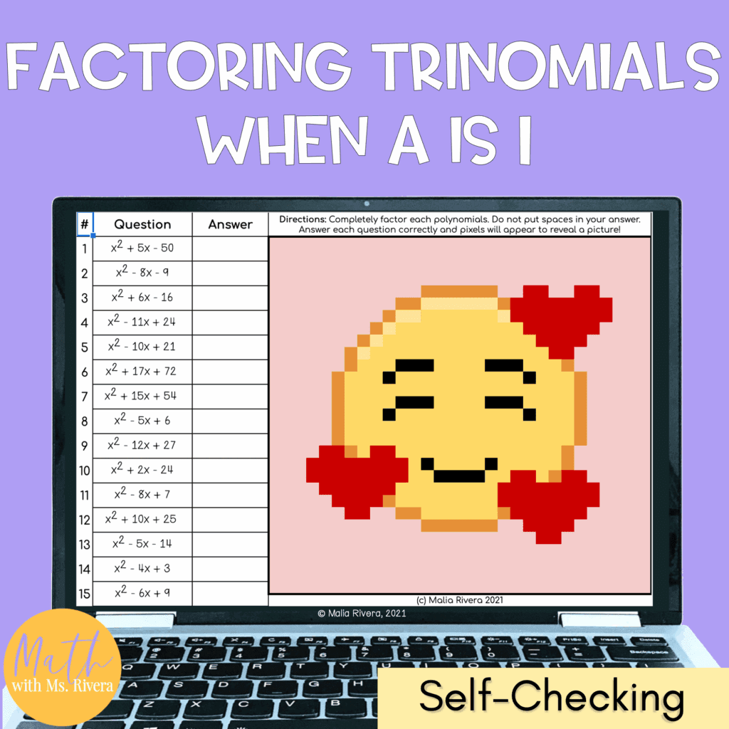 Factoring Trinomials When A is 1 Digital Pixel Art Valentine's Day ...
