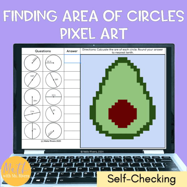 Finding Area of Circles Pixel Art Digital Activity for 6th & 7th Grade ...