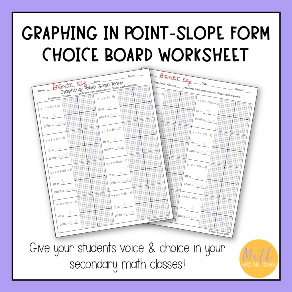Graphing Point Slope Form Worksheet Choice Board Algebra 1 - Maila ...