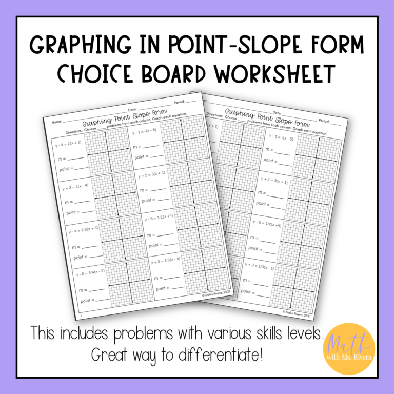 Graphing Point Slope Form Worksheet Choice Board Algebra 1 - Malia ...