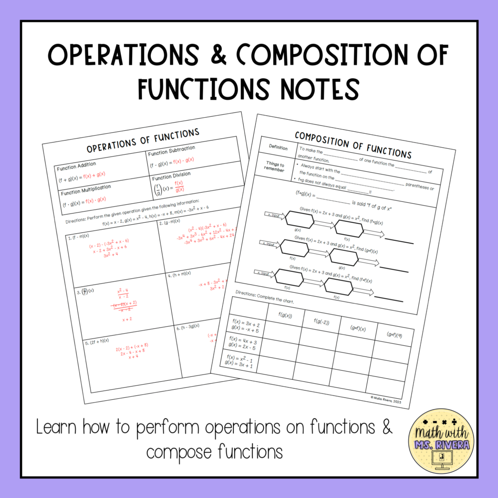 Operations & Composition of Functions Guided Notes for Algebra 2 ...