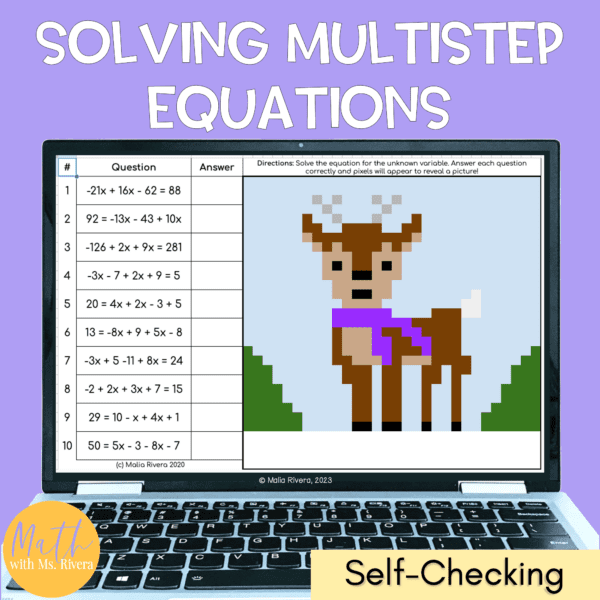 Solving Multi Step Equations Variables on One Side Digital Pixel Art ...