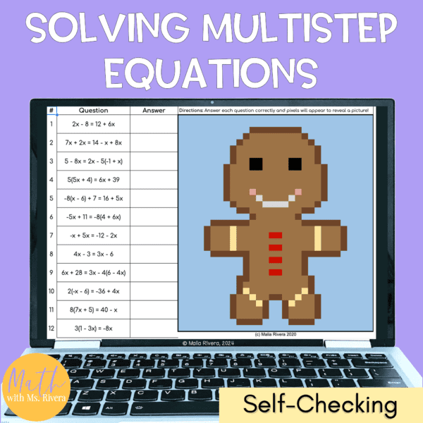 Solving Multi Step Equations Variables on Both Sides Winter Pixel Art ...