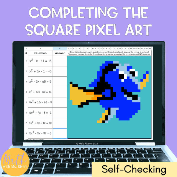 Completing the Square Pixel Art Digital Self Checking Activity for ...