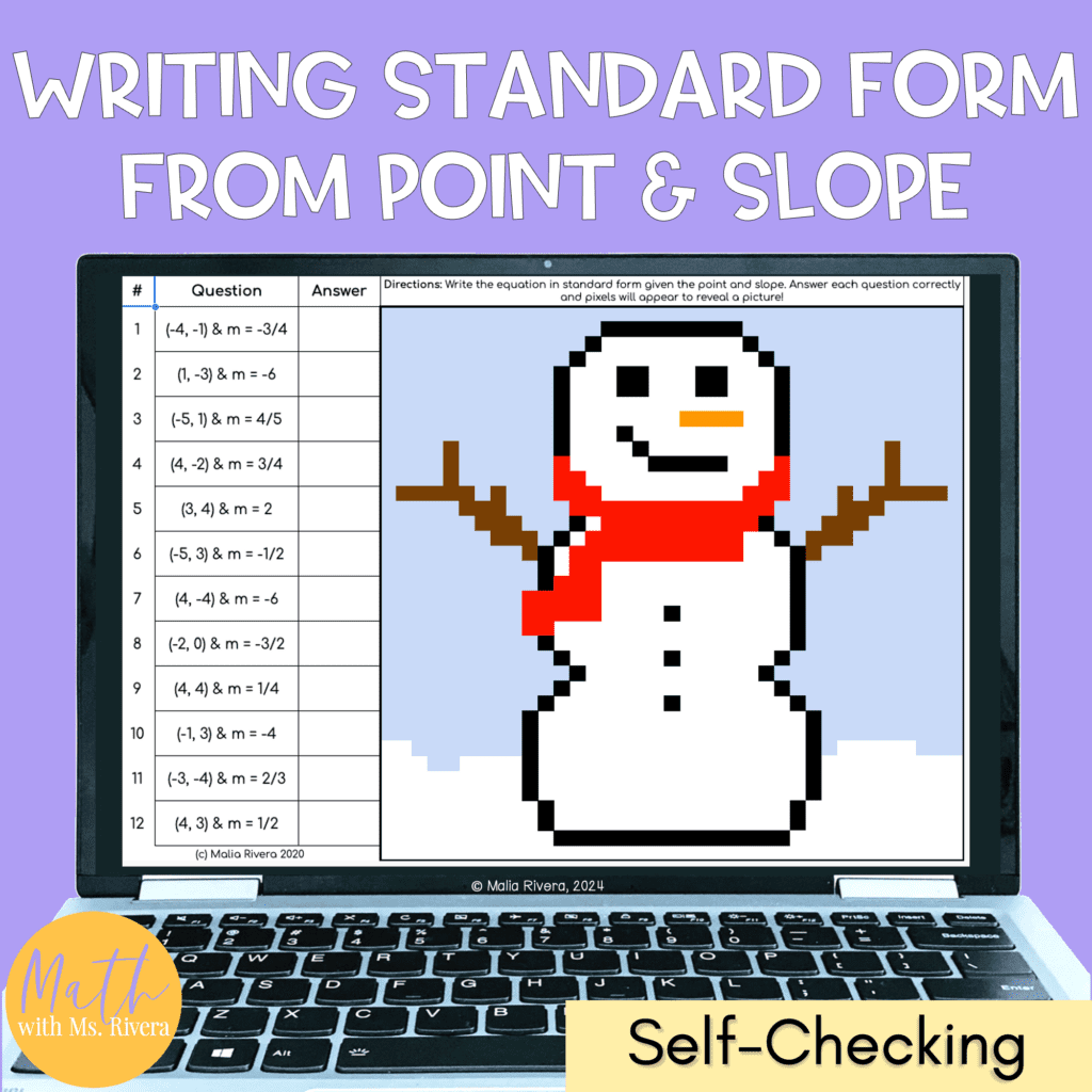 Writing Equations in Standard Form from a Point & Slope Winter Pixel ...