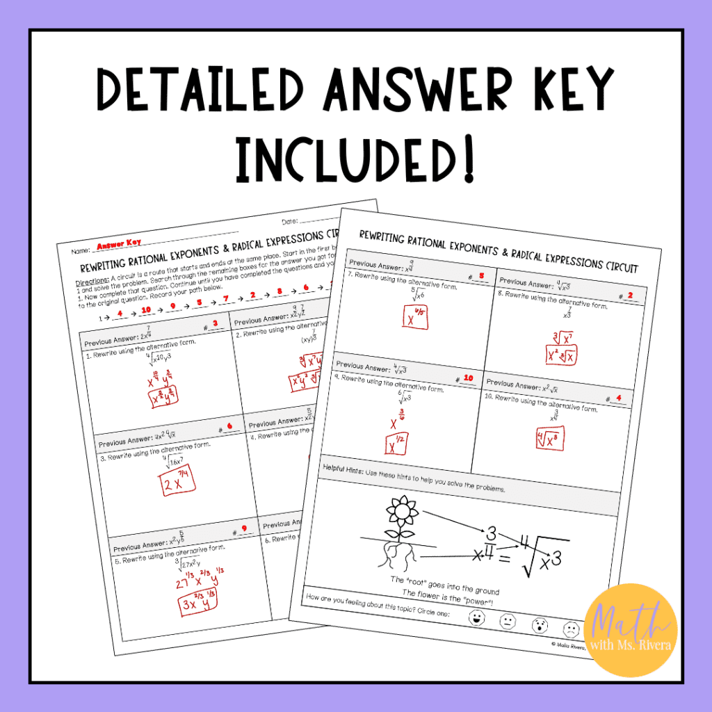 Rewriting Rational Exponents & Radical Form Differentiated Circuit ...