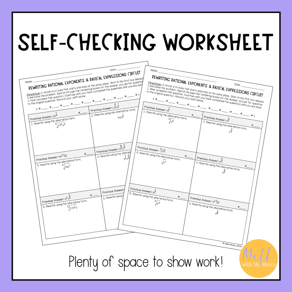 Rewriting Rational Exponents & Radical Form Differentiated Circuit ...