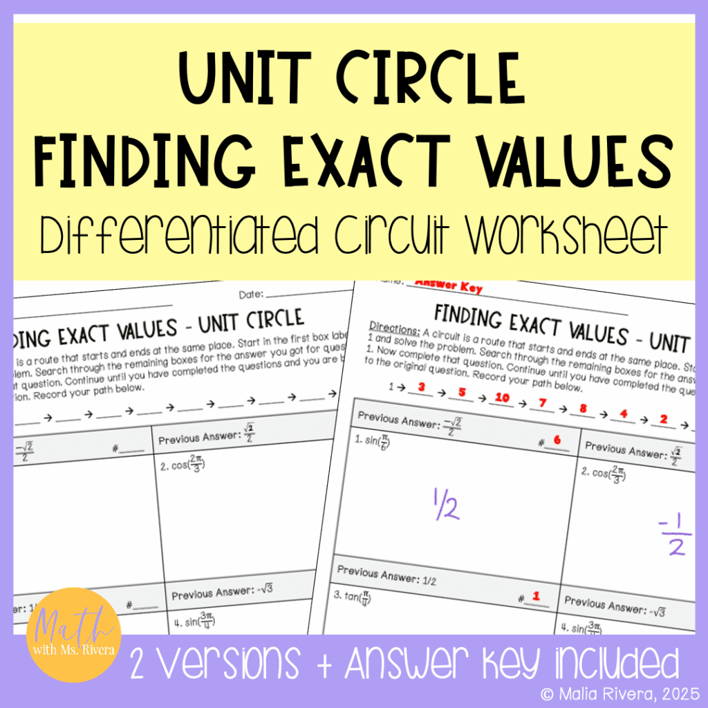 Finding Exact Trig Values on the Unit Circle Differentiated Circuit ...