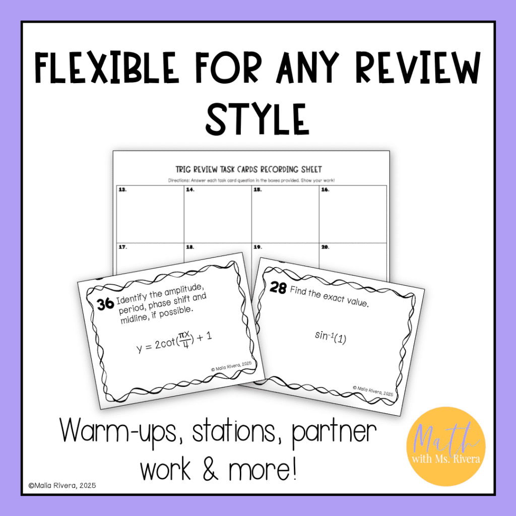 Trigonometry End of Year Review Test Prep Task Cards EOY Final Exams ...