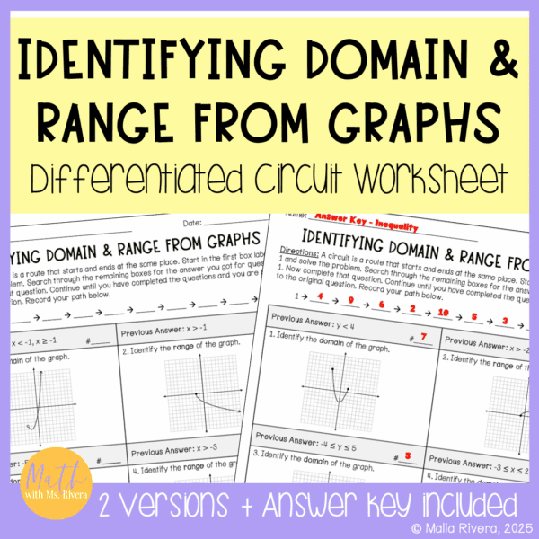 Identifying Domain & Range of Graphs Differentiated Circuit Worksheet ...