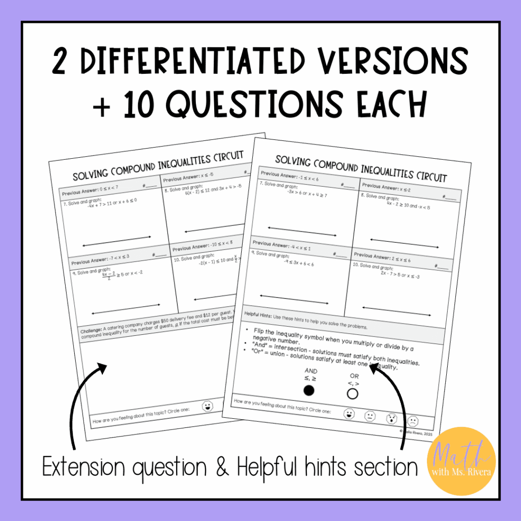 Solving & Graphing Compound Inequalities Differentiated Circuit ...