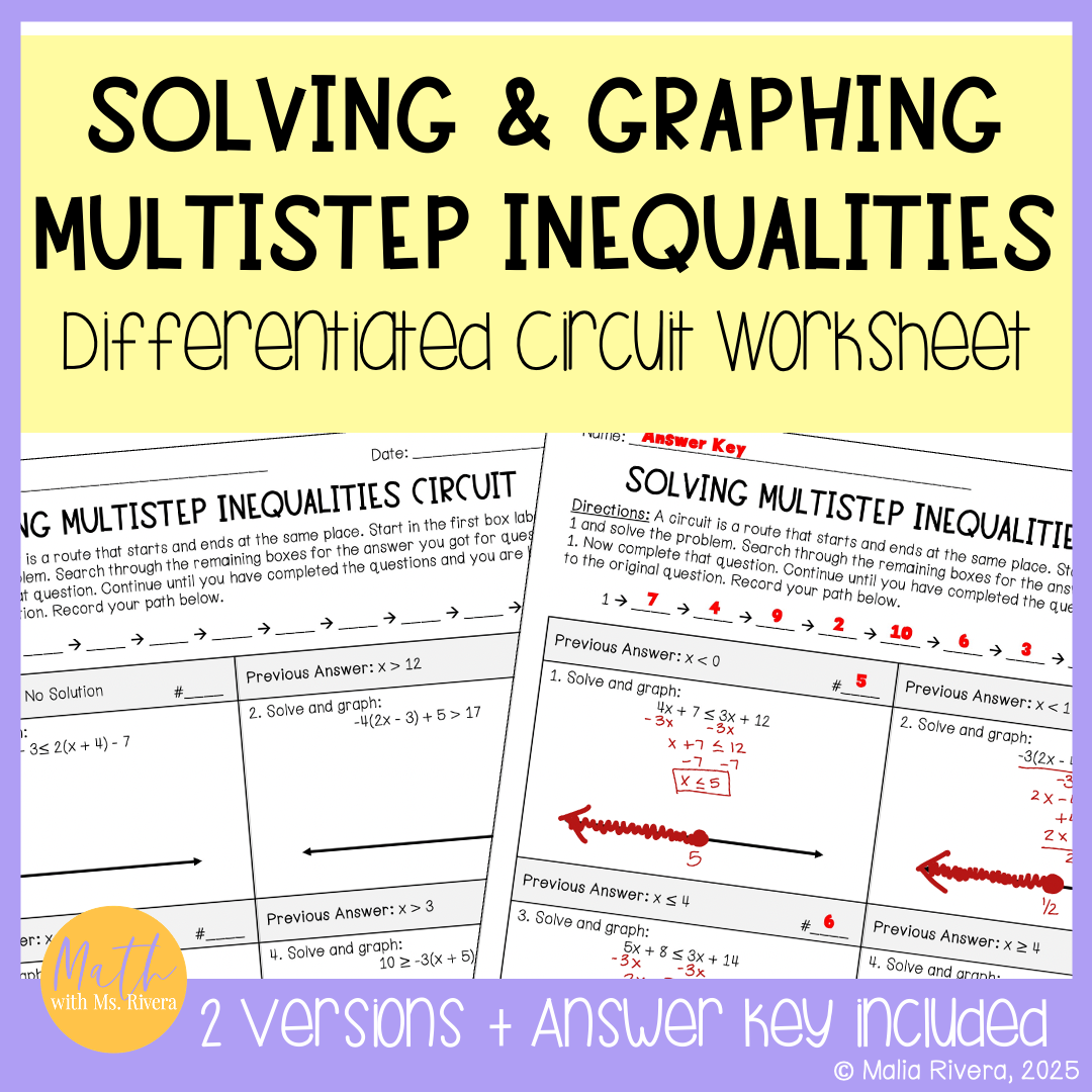 Solving & Graphing Multistep Inequalities Differentiated Circuit ...