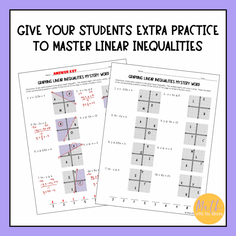 FREE Graphing Linear Inequalities Mystery Word Worksheet for Algebra 1 ...