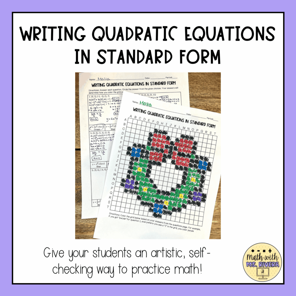 Winter Writing Quadratic Equations in Standard Form Color by Number ...