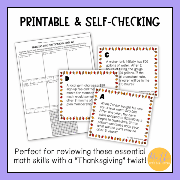Slope Intercept Form Review Stations Thanksgiving Activity for Algebra ...