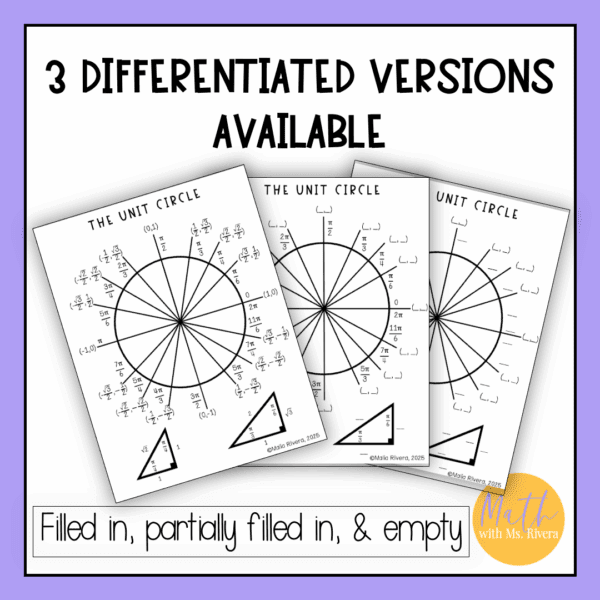 FREE Differentiated Unit Circle Mini Reference Cards for PreCalculus ...