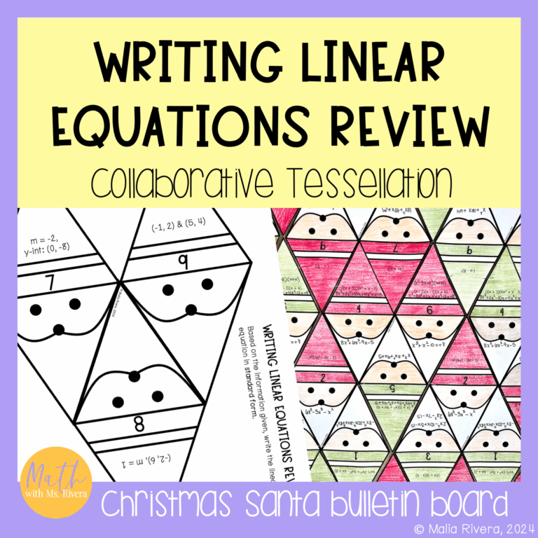 EDITABLE Writing Linear Equations Review Santa Christmas Tessellation ...