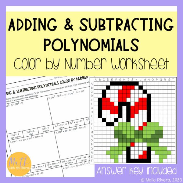 Winter Adding and Subtracting Polynomials Color by Number Worksheet for ...