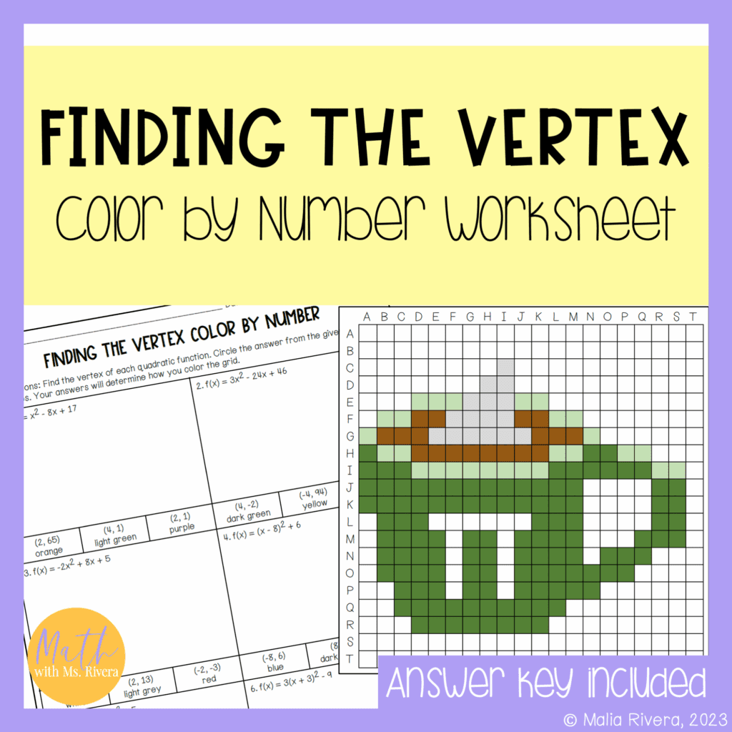 Winter Finding the Vertex Color by Number Pixel Art Worksheet for ...