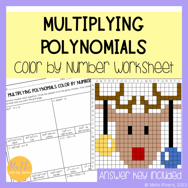 Winter Multiplying Polynomials Color by Number Worksheet for Algebra 1 ...