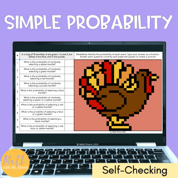 Simple Probability Thanksgiving Pixel Art Digital Activity for Middle ...