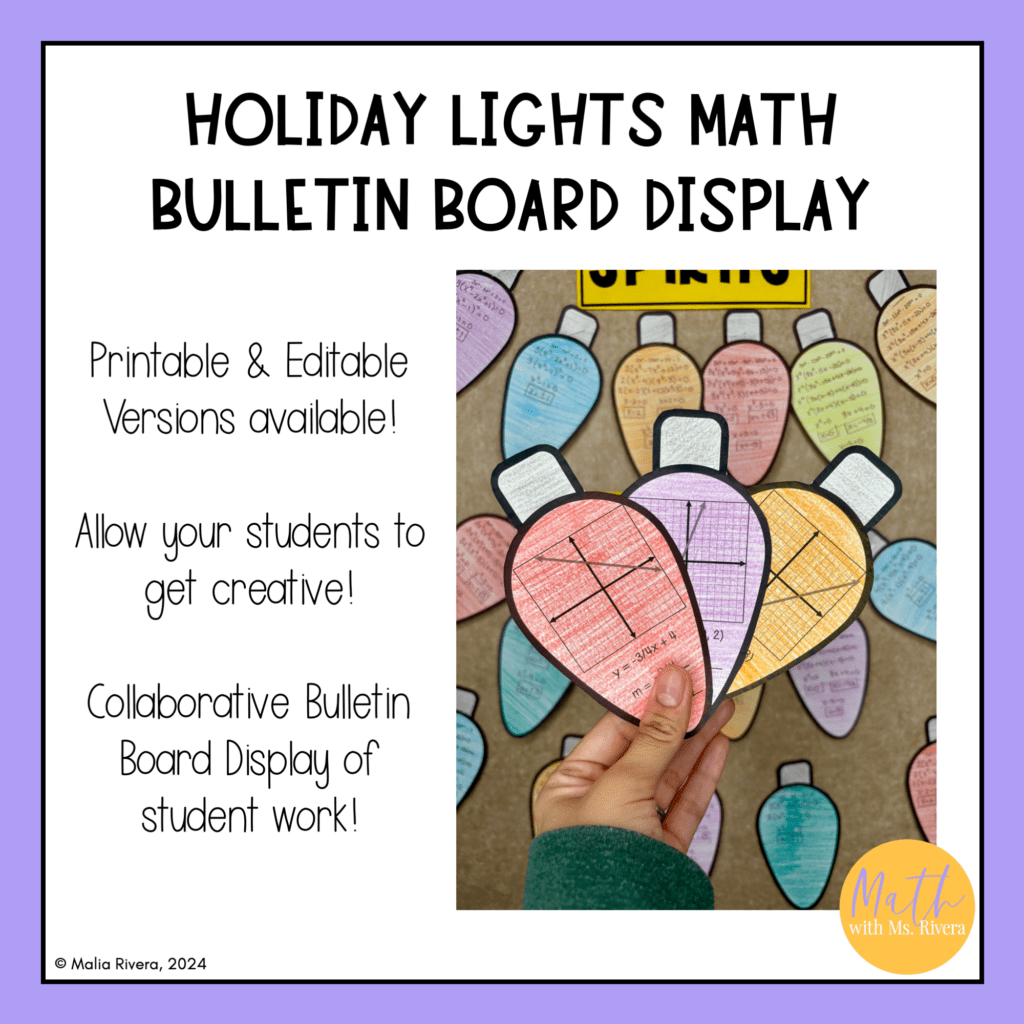 EDITABLE Graphing in Slope Intercept Form Holiday Lights Bulletin Board ...