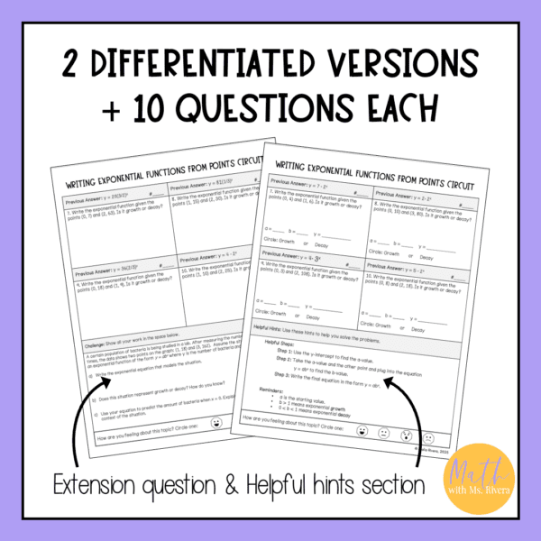Writing Exponential Equations from Points Differentiated Circuit ...