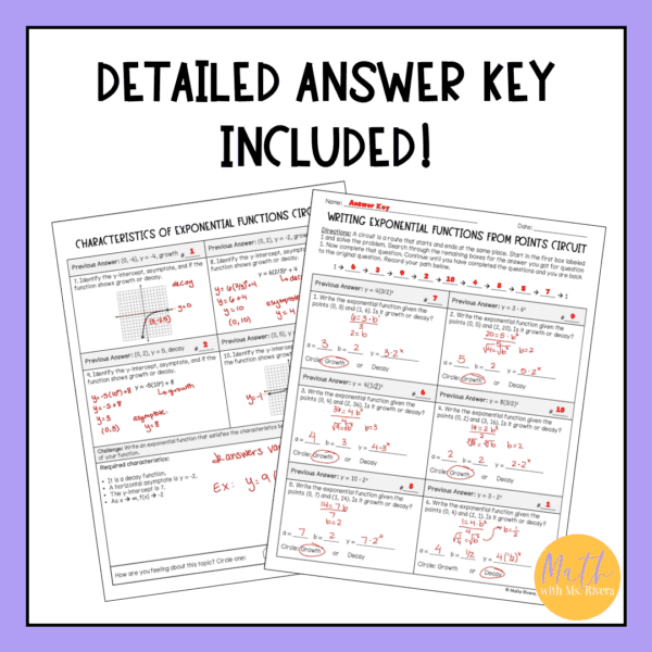 Exponential Functions Unit Differentiated Circuit Worksheet Bundle ...