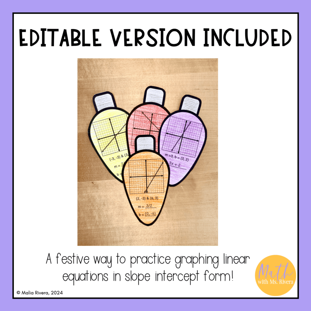 EDITABLE Graphing in Slope Intercept Form Holiday Lights Bulletin Board ...