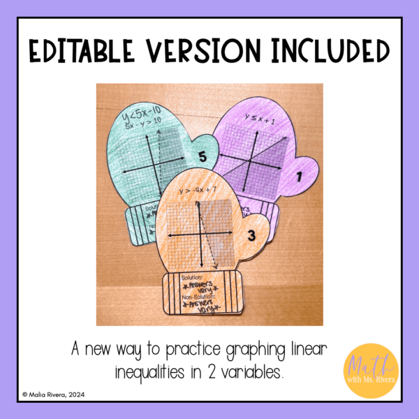 EDITABLE Graphing Linear Inequalities Mittens Winter Bulletin Board ...